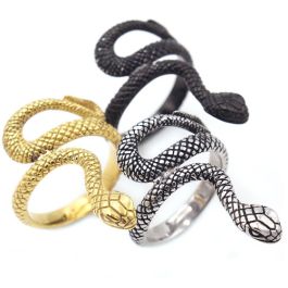 COI Titanium Black/Gold Tone/Silver Snake Ring-8256AA