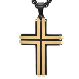 COI Titanium Black Gold Tone/Silver Cross Pendant-8779AA